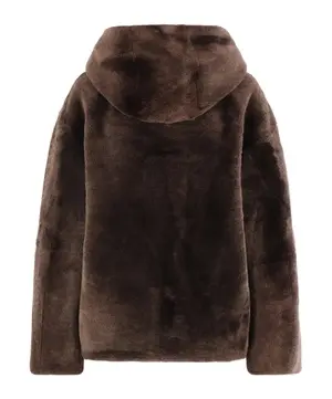 YVES SALOMON Hooded Shearling Jacket - Brown