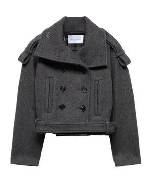 7 For All Mankind Double-breasted Cropped Wool Coat With A High Neck