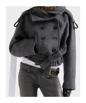 7 For All Mankind Double-breasted Cropped Wool Coat With A High Neck