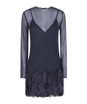 SEMICOUTURE Feather-hem Mesh Mini Dress