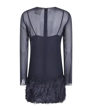 SEMICOUTURE Feather-hem Mesh Mini Dress