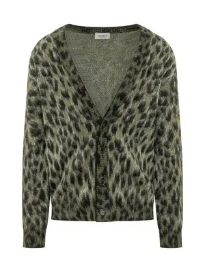 LANEUS Leopard Print V-neck Cardigan