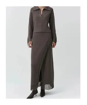 Simkhai Fringe Knit Top - Brown