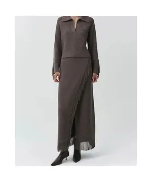 Simkhai Fringe Slit Knit Midi Skirt