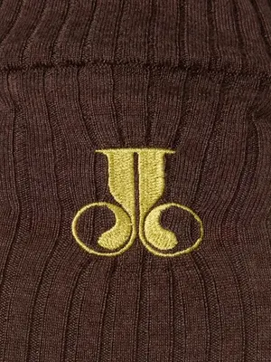 La DoubleJ Ribbed Silk Cashmere Feather Trim High Kick Top