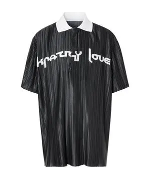 Burberry Slogan Print Satin Plissé Polo Shirt