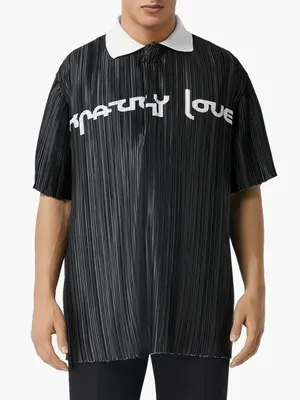 Burberry Slogan Print Satin Plissé Polo Shirt