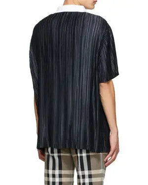 Burberry Slogan Print Satin Plissé Polo Shirt