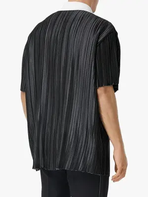 Burberry Slogan Print Satin Plissé Polo Shirt