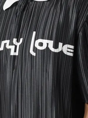 Burberry Slogan Print Satin Plissé Polo Shirt