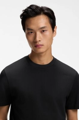 BOSS Corduroy-jacquard T-shirt In Mercerized Cotton - Black