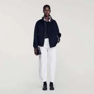 Sandro Wool Jacket With Topstitched Details