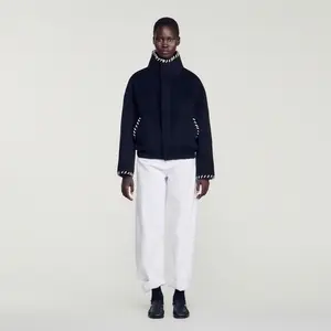 Sandro Wool Jacket With Topstitched Details