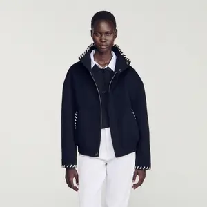 Sandro Wool Jacket With Topstitched Details