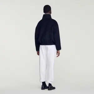 Sandro Wool Jacket With Topstitched Details