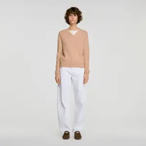 Sandro Cable Knit 2-in-1 Pullover - Beige