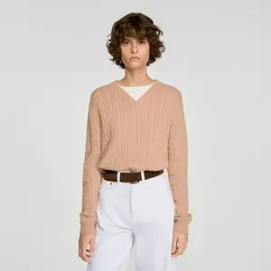 Sandro Cable Knit 2-in-1 Pullover - Beige