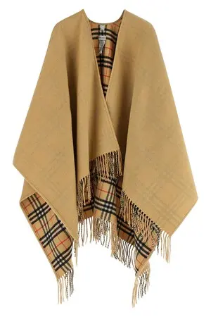 Burberry Check Wool Reversible Cape Beige