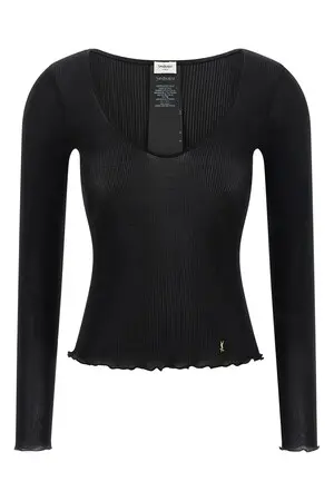 Saint Laurent Cassandre Long-sleeve Top - Black