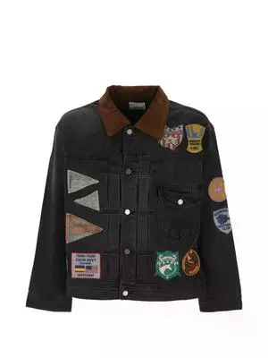 FOUND Patch-detail Corduroy-collar Jacket - Black