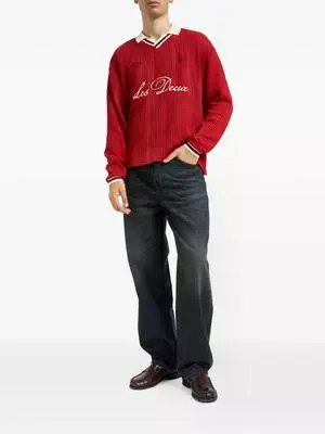 LES DEUX Logo-embroidered Waffle Knit Sweater