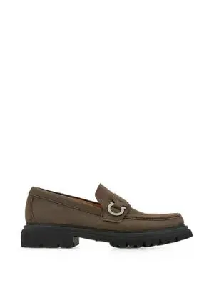 FERRAGAMO Loafers With Gancini Ornament - Brown