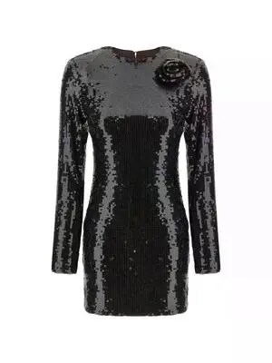 ROTATE BY BIRGER CHRISTENSEN Sequin-embellished Floral-appliqué Mini Dress - Brown
