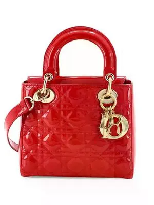 Dior Cannage Quilt Patent Small Satchel - Red