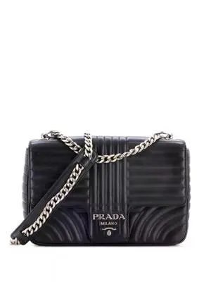 Prada Chain Flap Diagramme Quilted Leather Large Shoulder Bag - Black