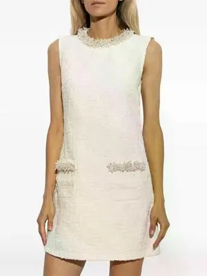 SELF-PORTRAIT Textured Denim Pearl-trimmed Mini Dress