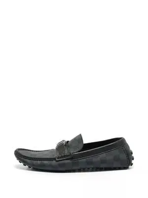 LOUIS VUITTON Damier Graphite Canvas Hockenheim Loafers - Black