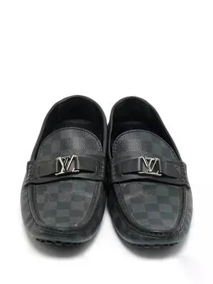 LOUIS VUITTON Damier Graphite Canvas Hockenheim Loafers - Black