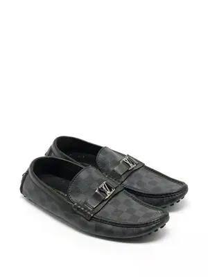 LOUIS VUITTON Damier Graphite Canvas Hockenheim Loafers - Black