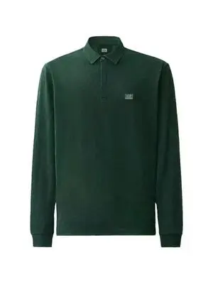 C.P. COMPANY Stretch Piquet Long Sleeve One-button Polo - Green