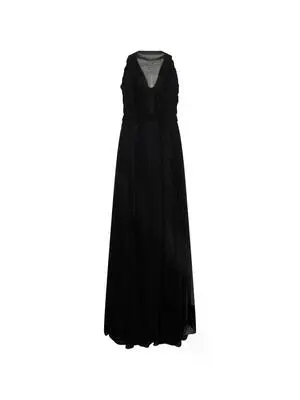 Alberta Ferretti Lace-trimmed Pleated Maxi Dress