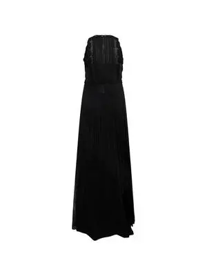 Alberta Ferretti Lace-trimmed Pleated Maxi Dress