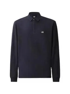 C.P. COMPANY Stretch Piquet Long Sleeve One-button Polo - Blue