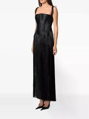 NORINA ST Fringe-trimmed Corset Maxi Dress