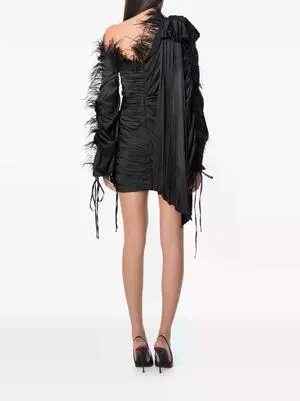 NORINA ST Jamila Feather-trim Ruched Mini Dress