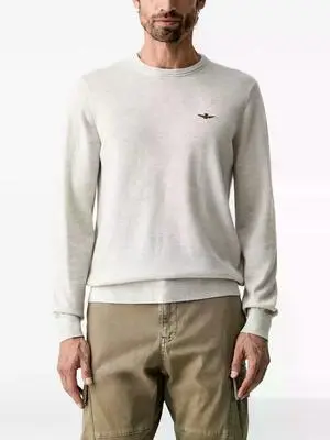AERONAUTICA MILITARE Logo-embroidered Crew-neck Fine-knit Top - Neutrals