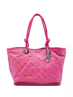 Dior Canvas Cannage Print Cherie Shopper Tote Bag - Pink