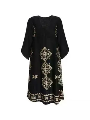 Greek Archaic Kori Lefkada Bell-sleeve Midi Dress - Black