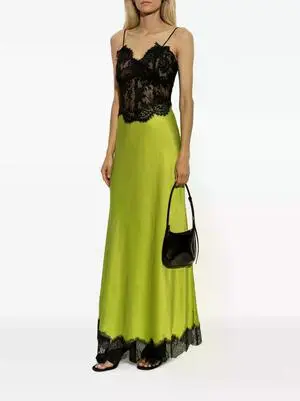 SELF-PORTRAIT Satin Lace Midi Dress - Green
