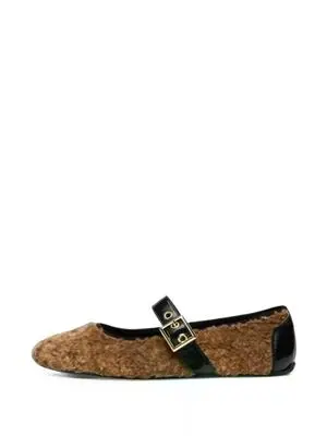 CANDICE COOPER Dafne Brid Teddy Buckle-fastening Ballet Flats - Brown