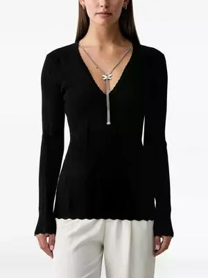 SILVIAN HEACH Ribbed V-neck Blouse - Silver