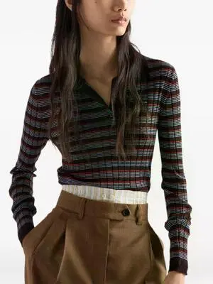 Prada Striped Cashmere And Silk Polo Shirt