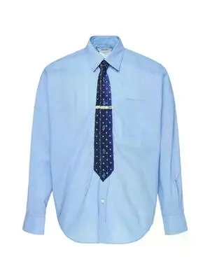 DOUBLET Trompe L'oeil Tie Embroidery Striped Shirt - Blue