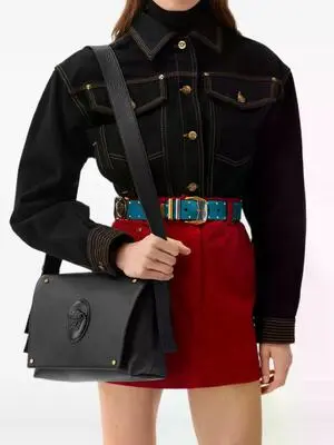 Versace Lou Small Leather Messenger Bag - Black