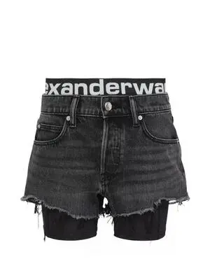 Alexander Wang Logo-waistband Layered Denim Shorts - Black