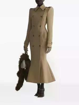 MUGLER Long Double-breasted Hourglass Trench Coat - Neutrals